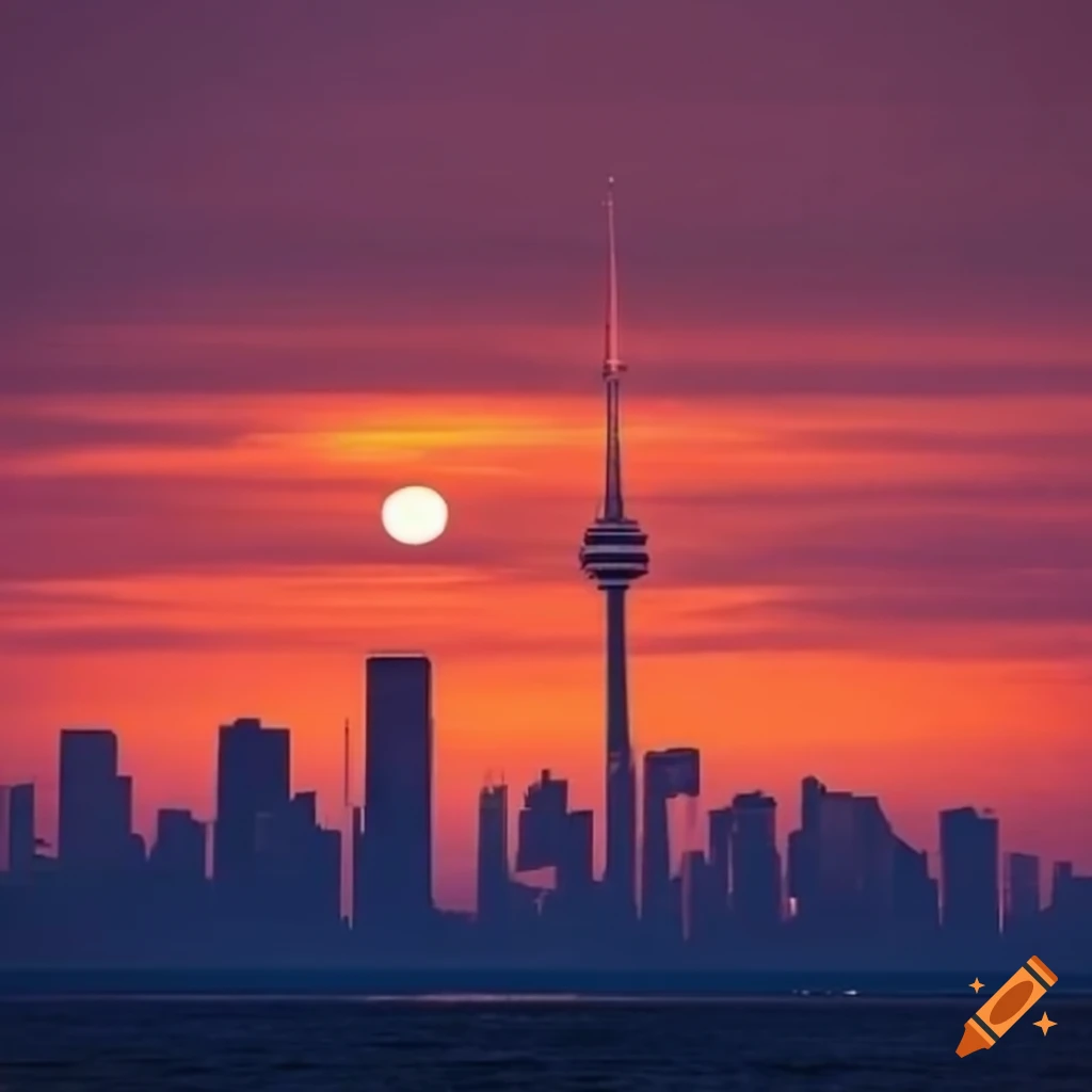 Unique sunset with two suns setting over the toronto skyline on Craiyon