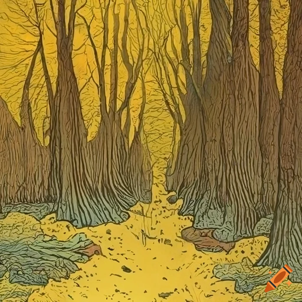 Ginkgo biloba trees forest illustration by moebius on Craiyon