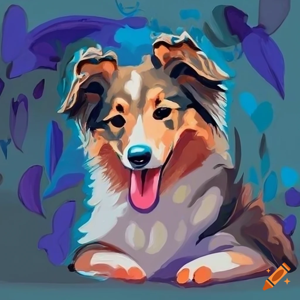 Sheltie puppy with birthday cake in impressionist style on Craiyon