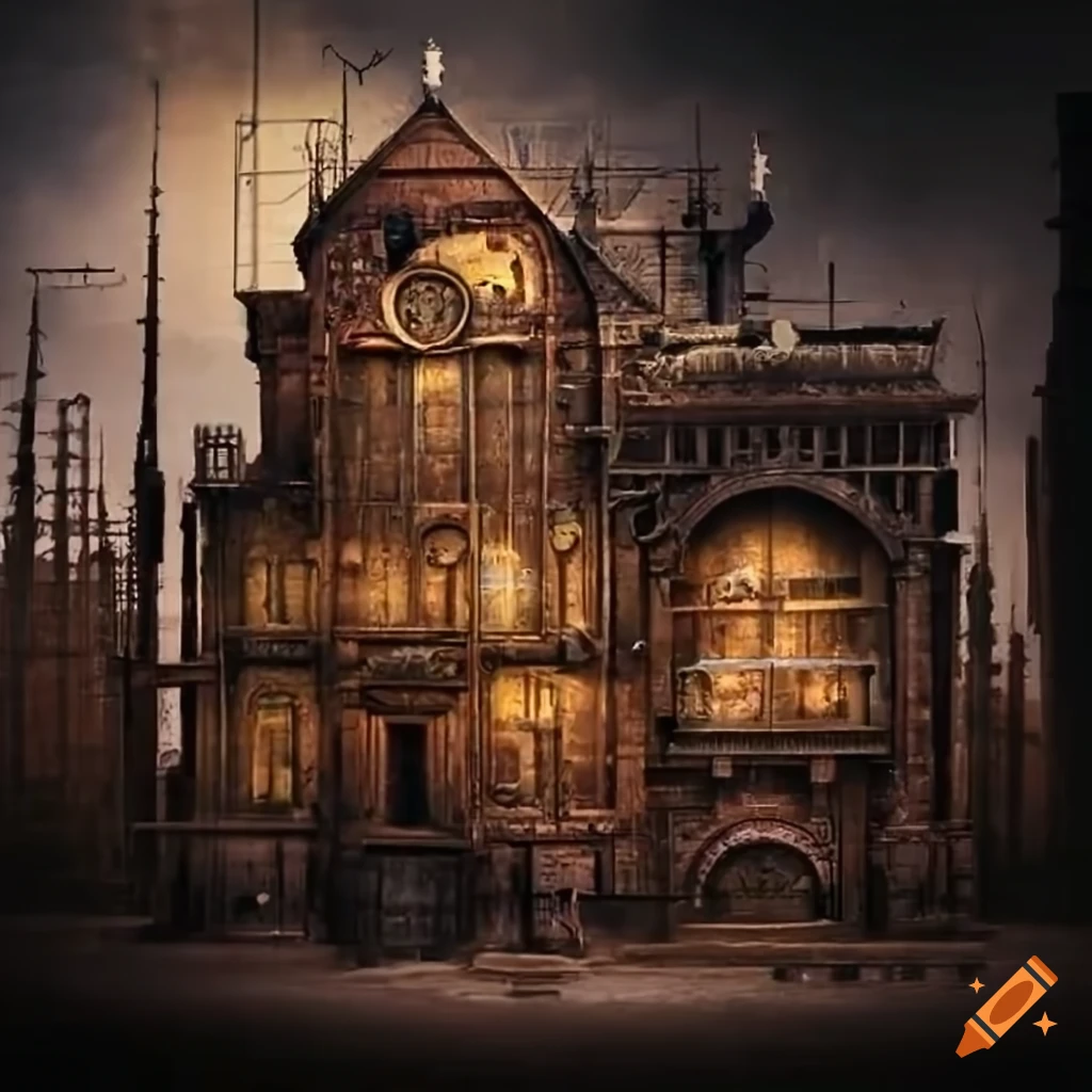 Steampunk factory exterior on Craiyon