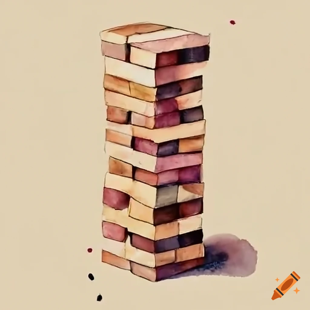 Jenga game blocks stacked in a tower on Craiyon