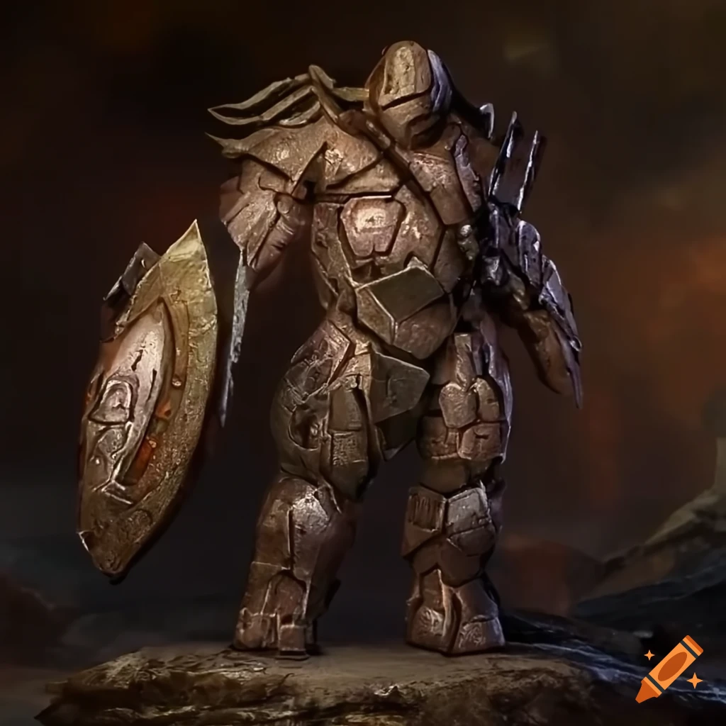Iron defender golem with shield on Craiyon