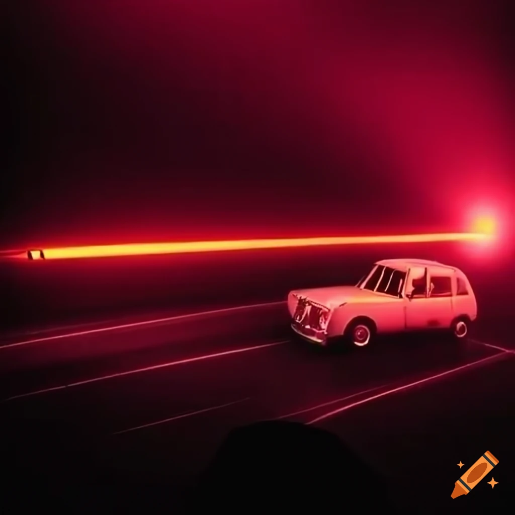 Retro city with cars and vibrant red light beams on Craiyon