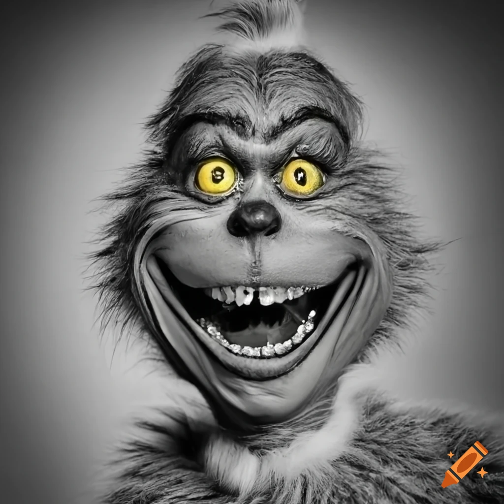 The grinch smiling with diamond grills on Craiyon