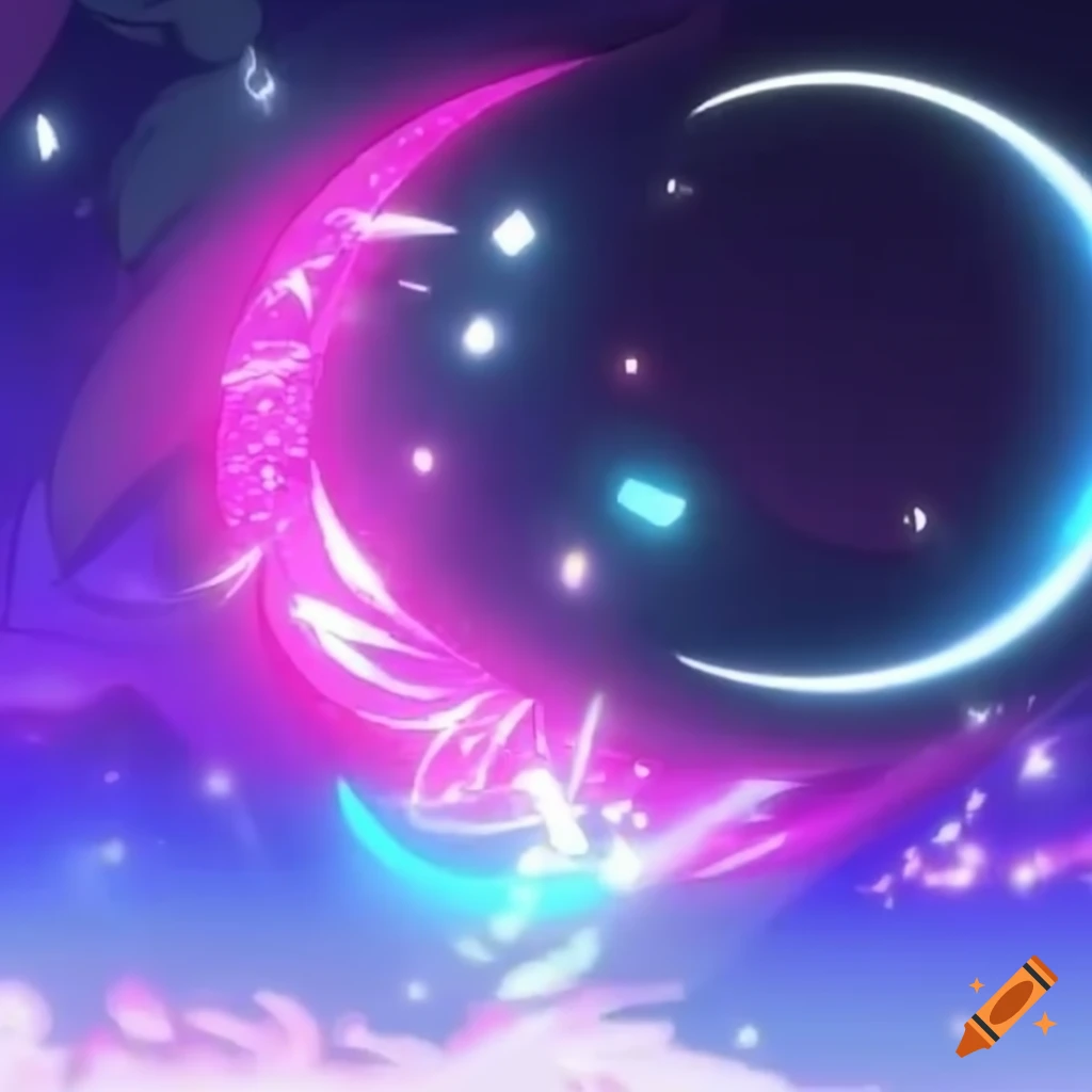 Shiny 3d dazzling eclipse anime with japanese text on Craiyon