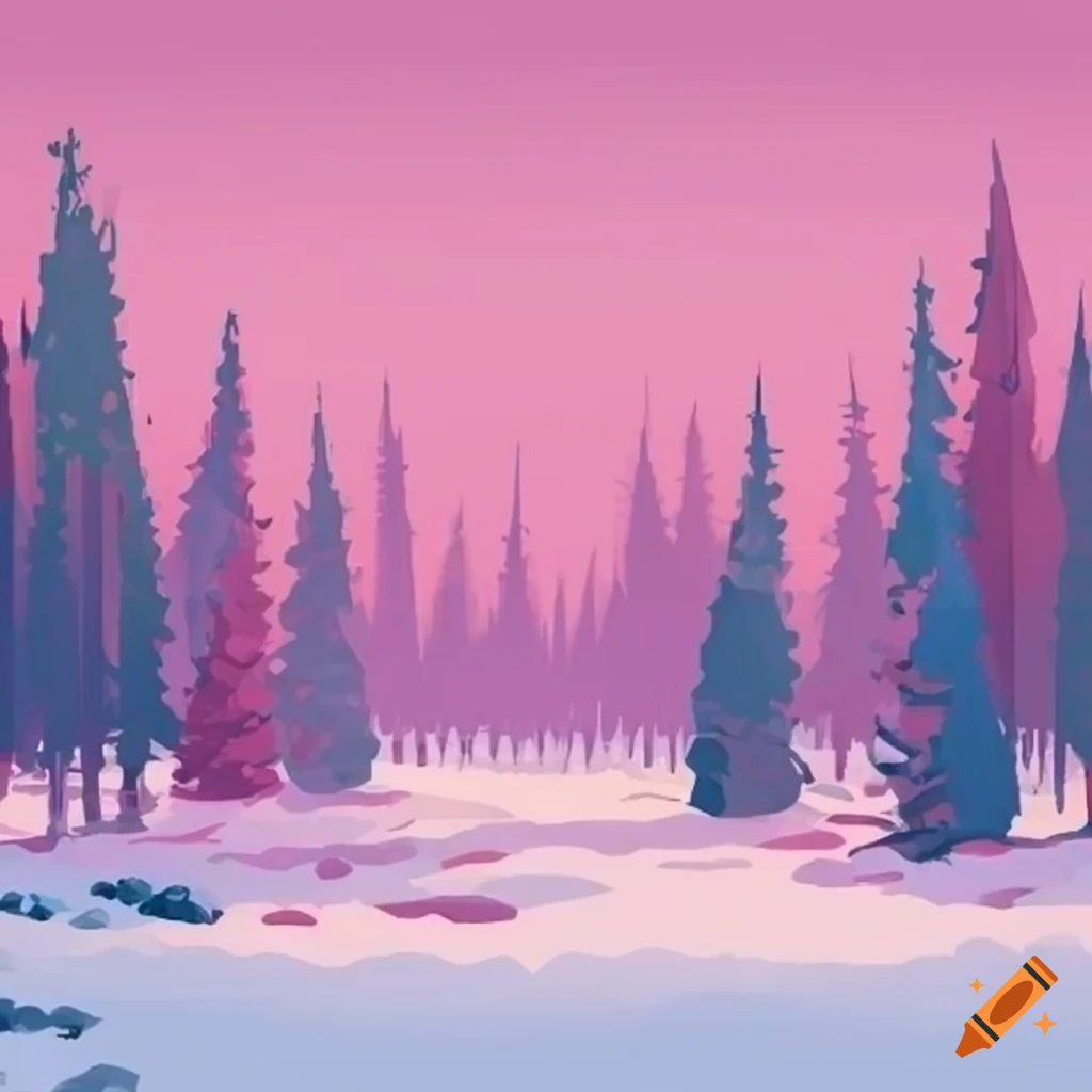 Isometric pink snowy forest with soviet theme on Craiyon
