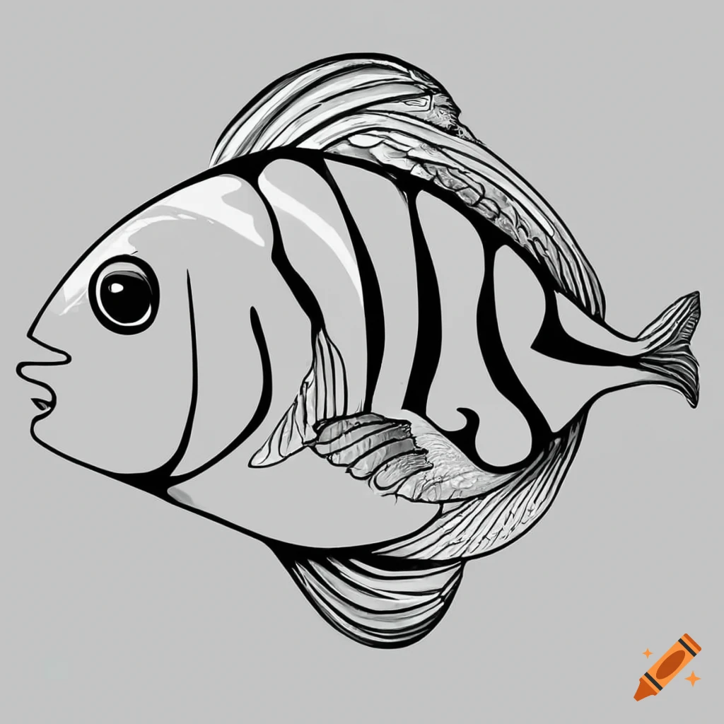 Black and white coloring page of a contrast fish on Craiyon