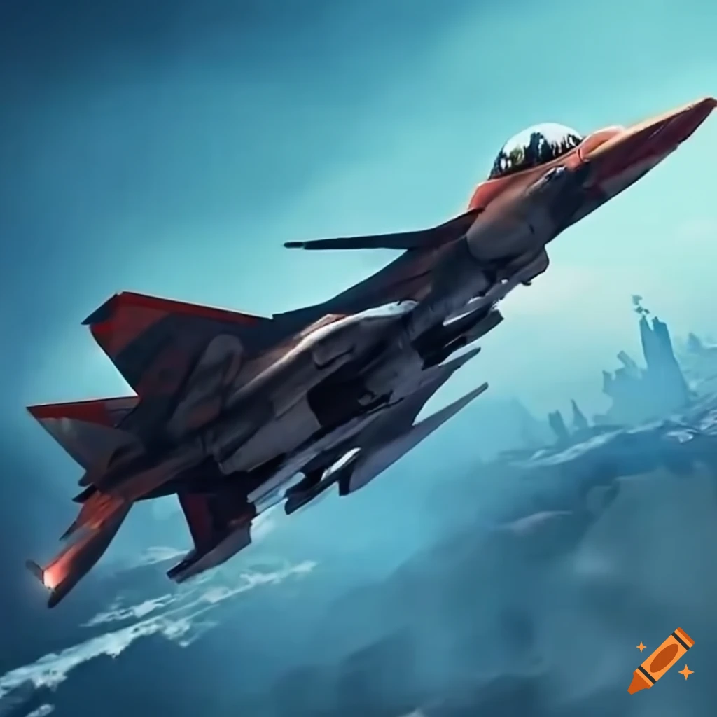 Combat scene with a fighter jet in action on Craiyon