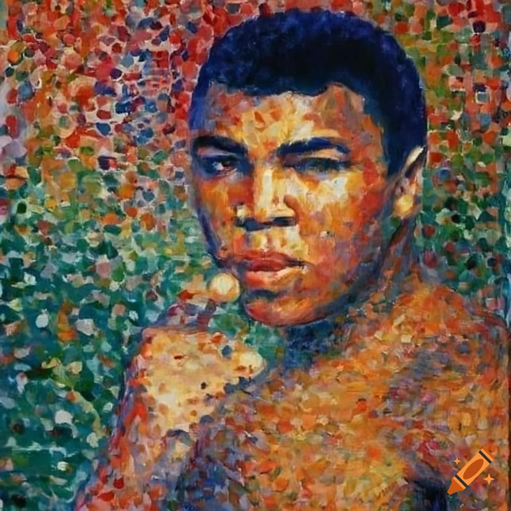 Muhammad ali painting in seurat's style on Craiyon