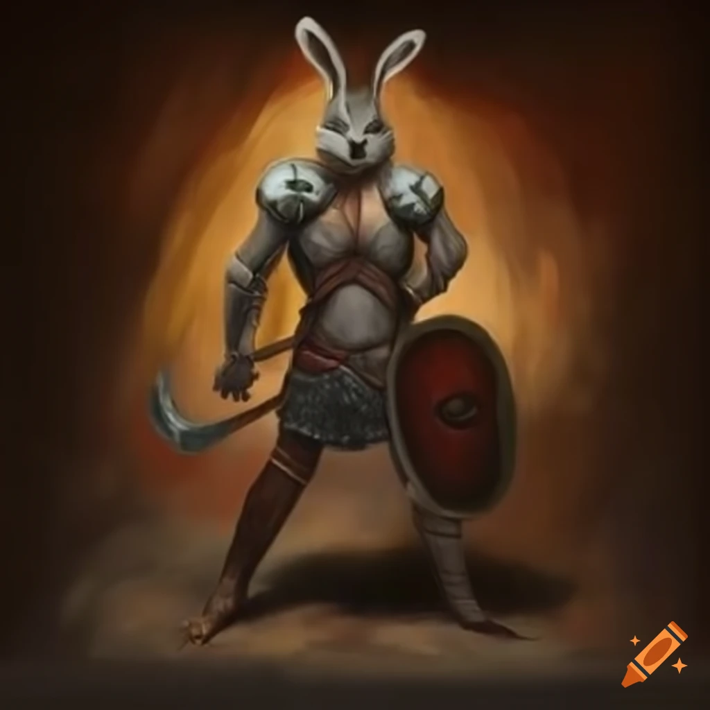 Rabbit humanoid warrior with sword and shield on Craiyon