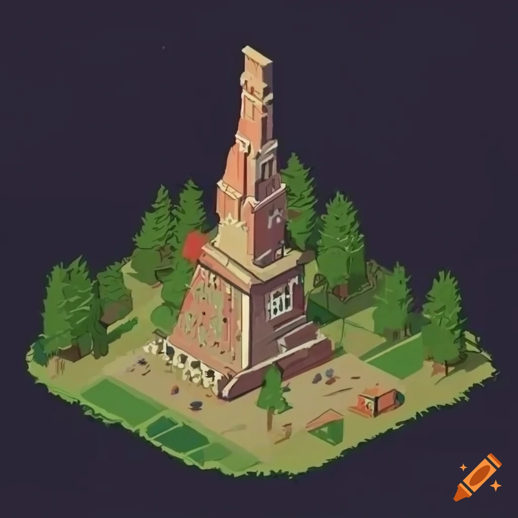 Ivan bilibin tribal monument illustration in isometric perspective on ...