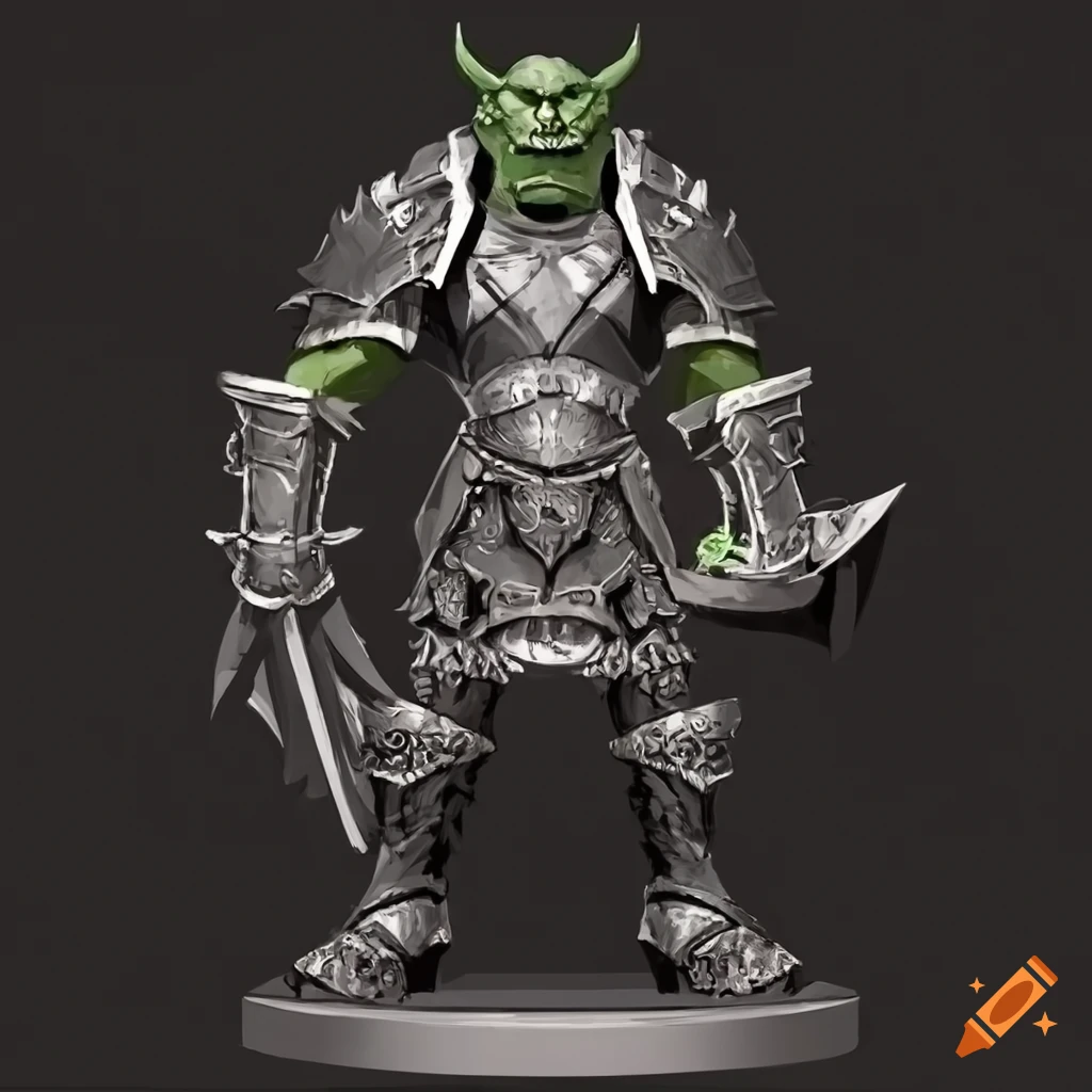 Armored orc knight in shining armor with a noble expression on Craiyon