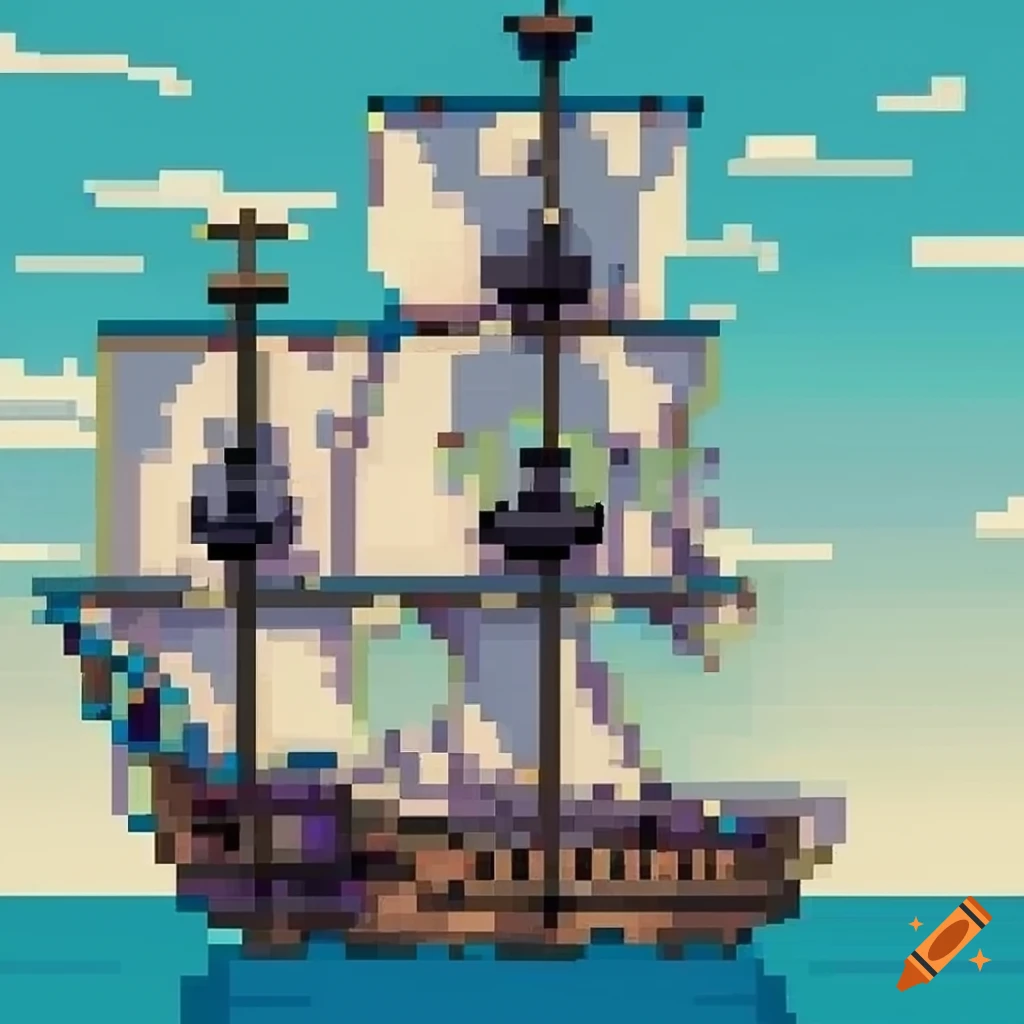 Pixel art of an old warship sailing on Craiyon