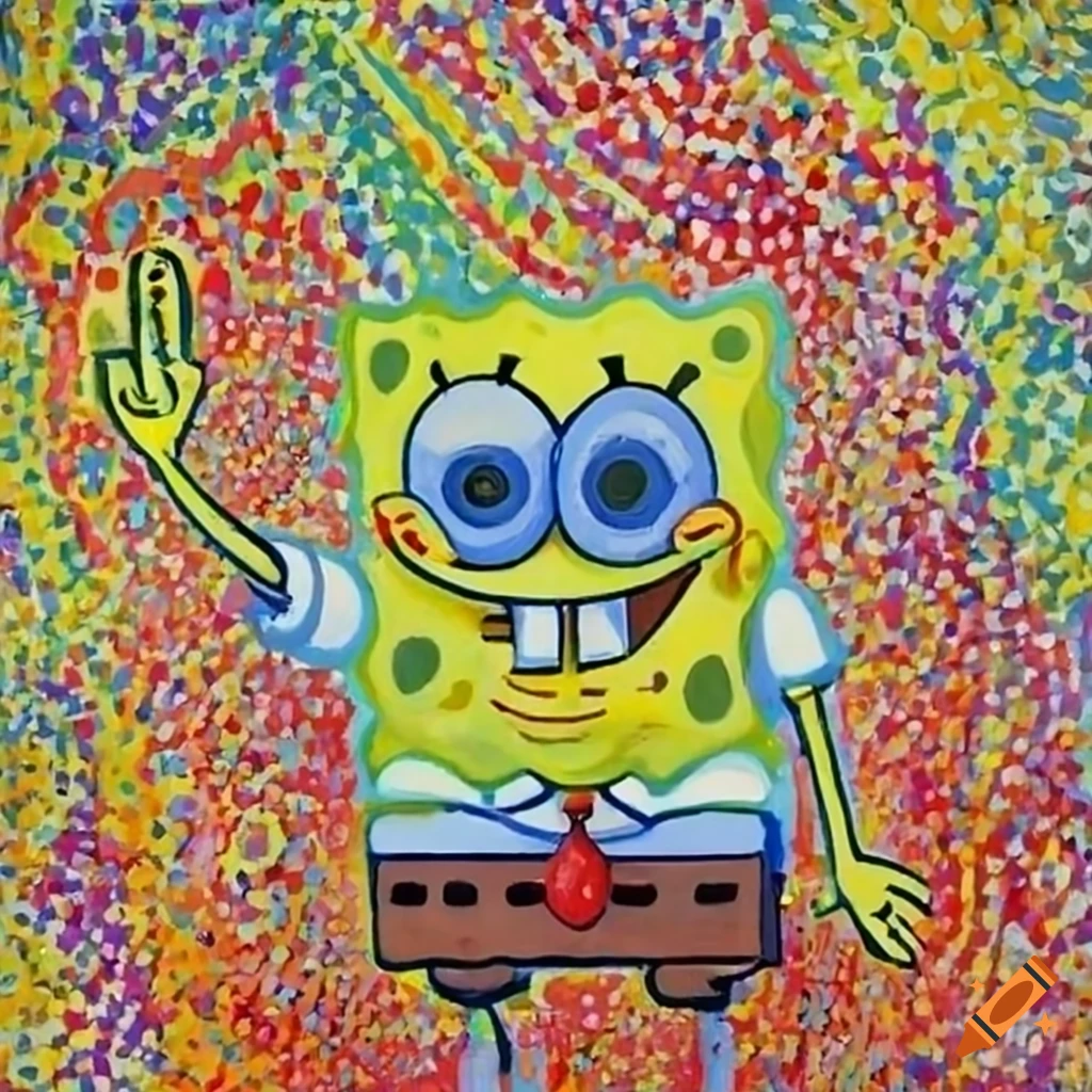Spongebob squarepants painting in seurat pointillism style on Craiyon