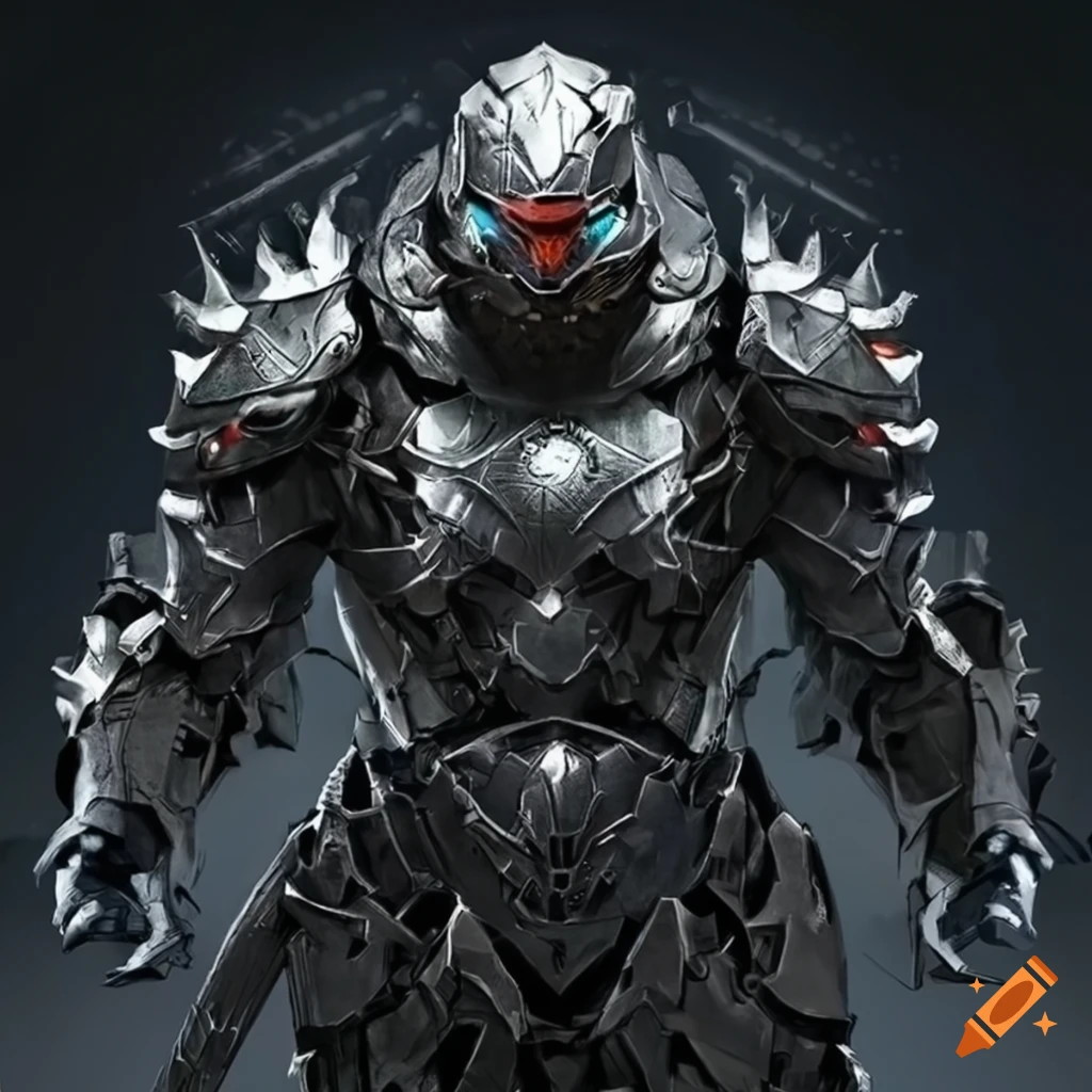 Cybernetic knight armor inspired by Godzilla on Craiyon