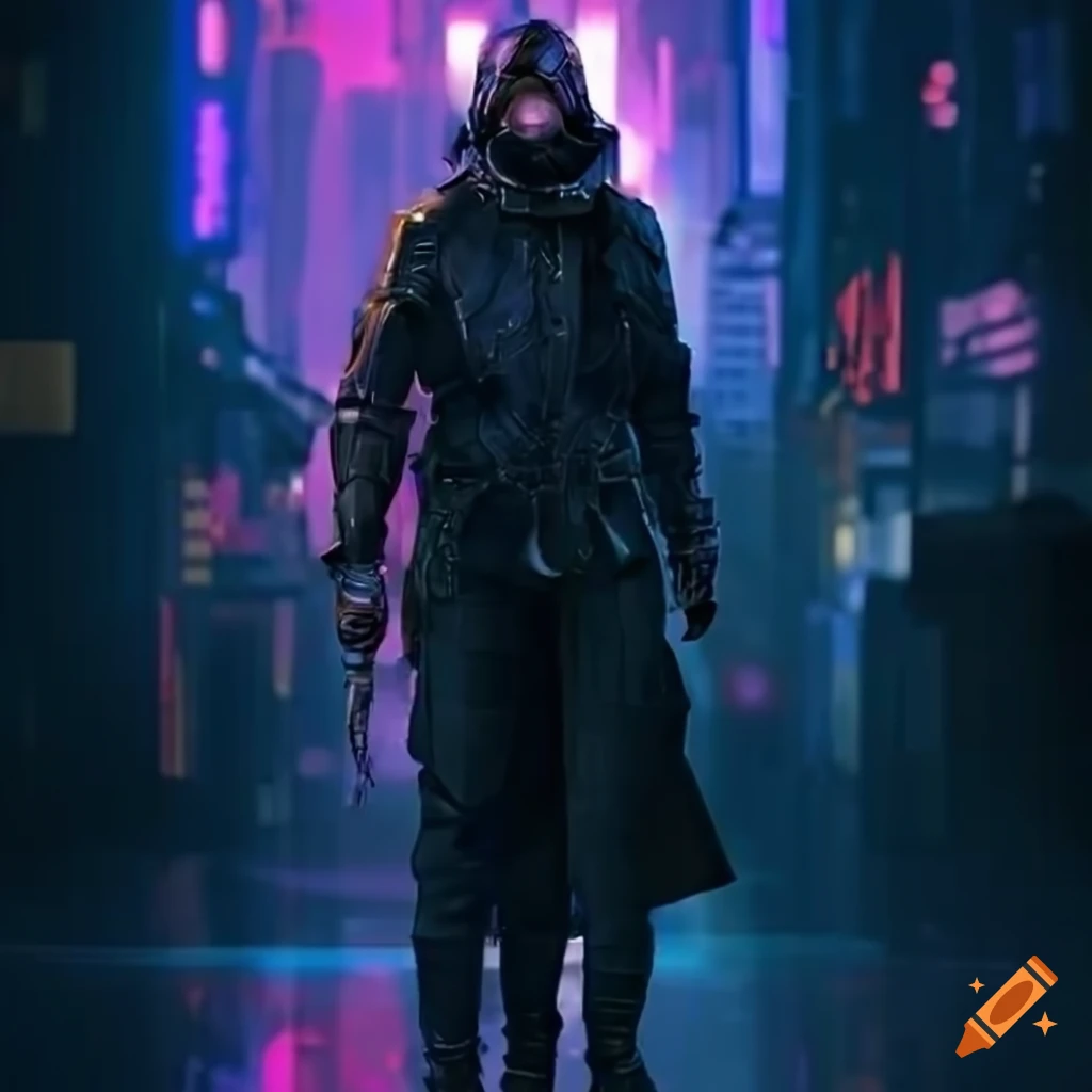 Cyberpunk hacker in full body attire on Craiyon