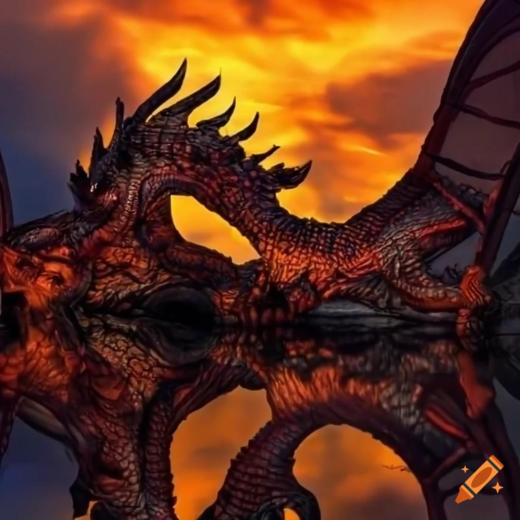 Benevolent dragons at sunset in high definition realism on Craiyon