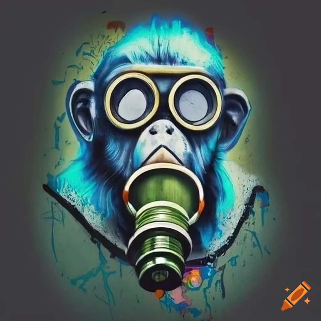 Graffiti chimp wearing a gas mask on Craiyon