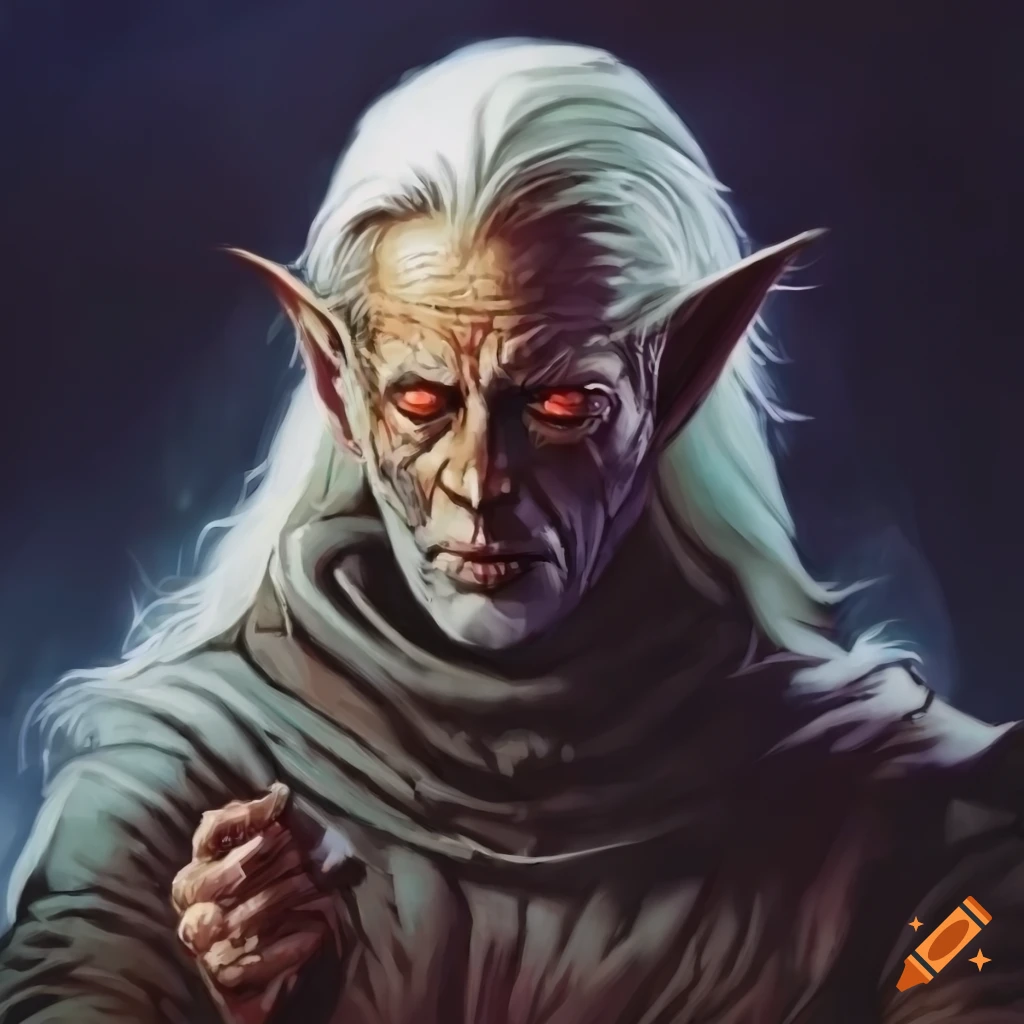Portrait of Drizzt Do'Urden with high facial details in a nighttime ...