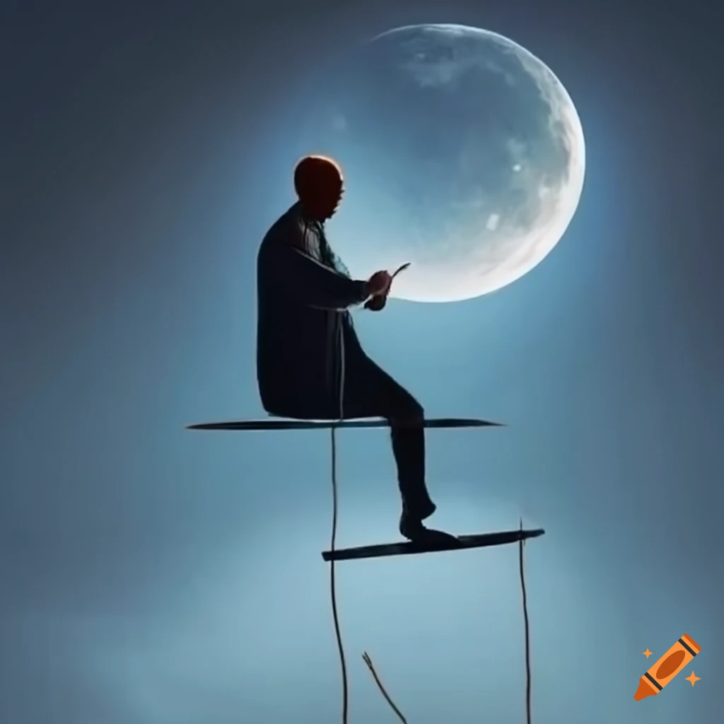 Man walking a tightrope into the moon on Craiyon