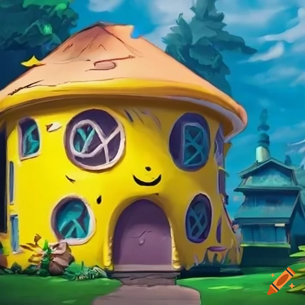 Pikachu-themed cute yellow house with pikachu face painted on it on Craiyon