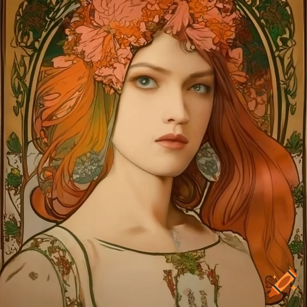 Woman with chechen wolf in the style of alphonse mucha on Craiyon