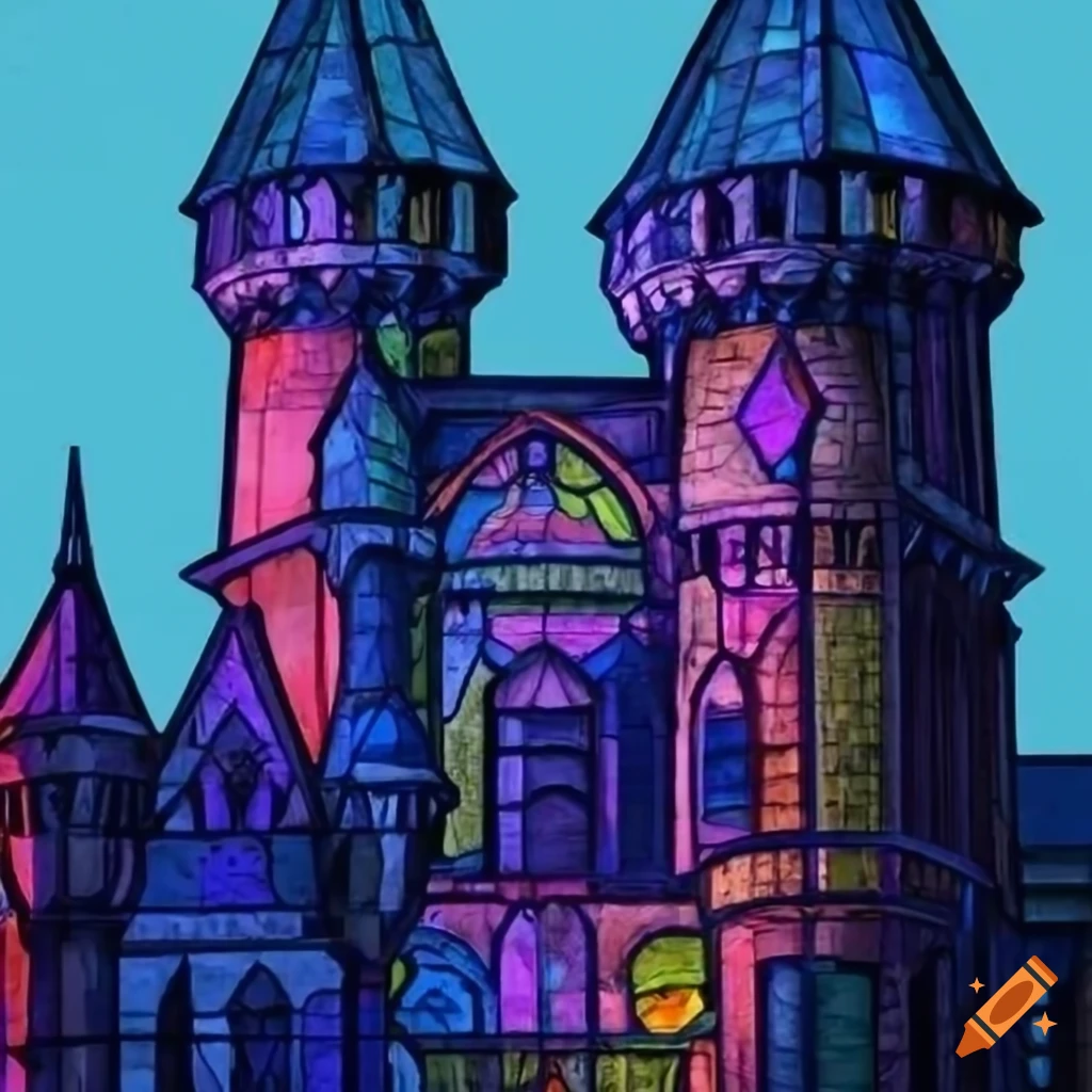 Gothic stained glass style castle on Craiyon