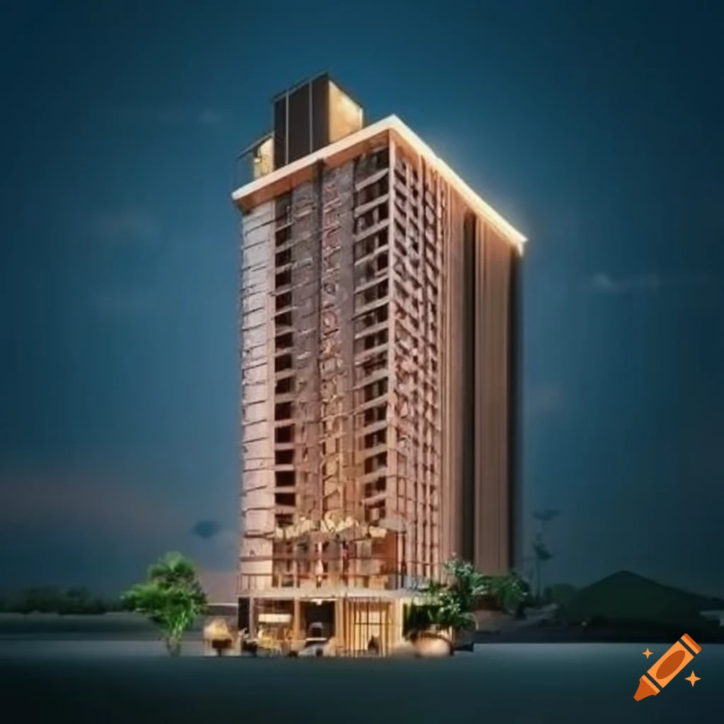 Modern hotel design with rooms and outer layout on Craiyon