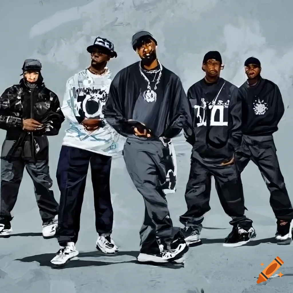 Highly detailed urban illustration of a hip-hop group on Craiyon