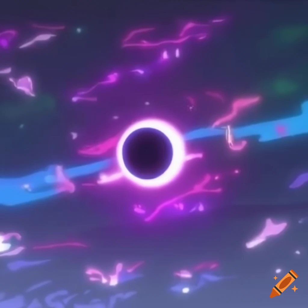 Shiny 3D dazzling eclipse anime with Japanese text on Craiyon