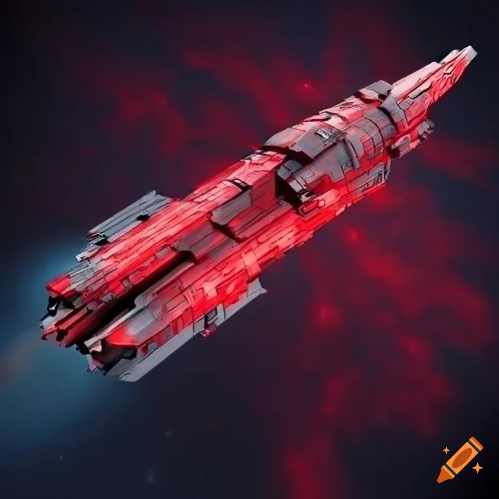 Massive red and light gray spaceship on Craiyon
