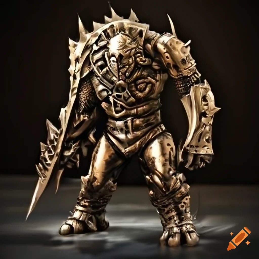 Biomechanical bronze knight sculpture on Craiyon