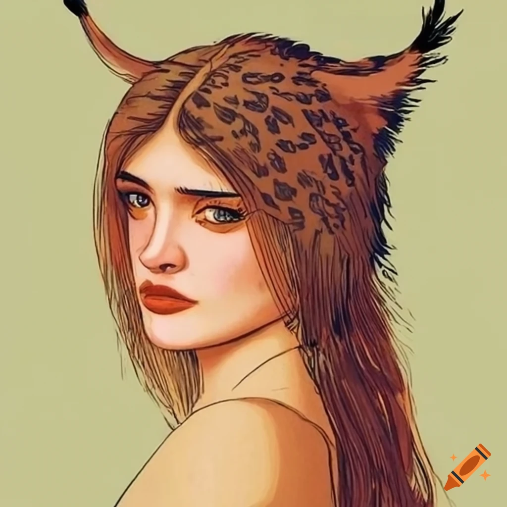 Artistic portrayal of a girl with lynx hair inspired by Waterhouse and ...