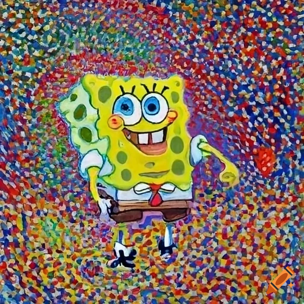 Spongebob squarepants painting in seurat pointillism style on Craiyon