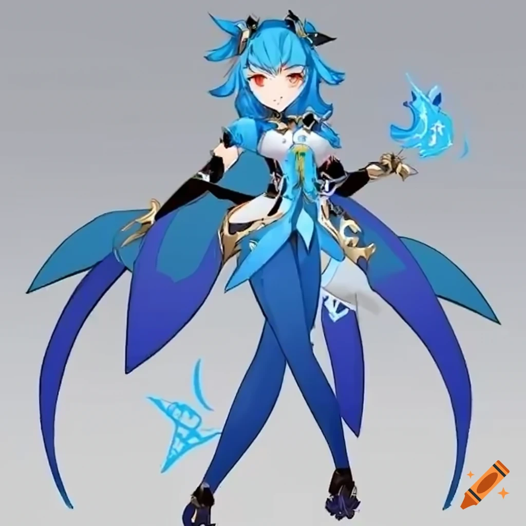 Character design reference of white and blue dragon girl from genshin ...