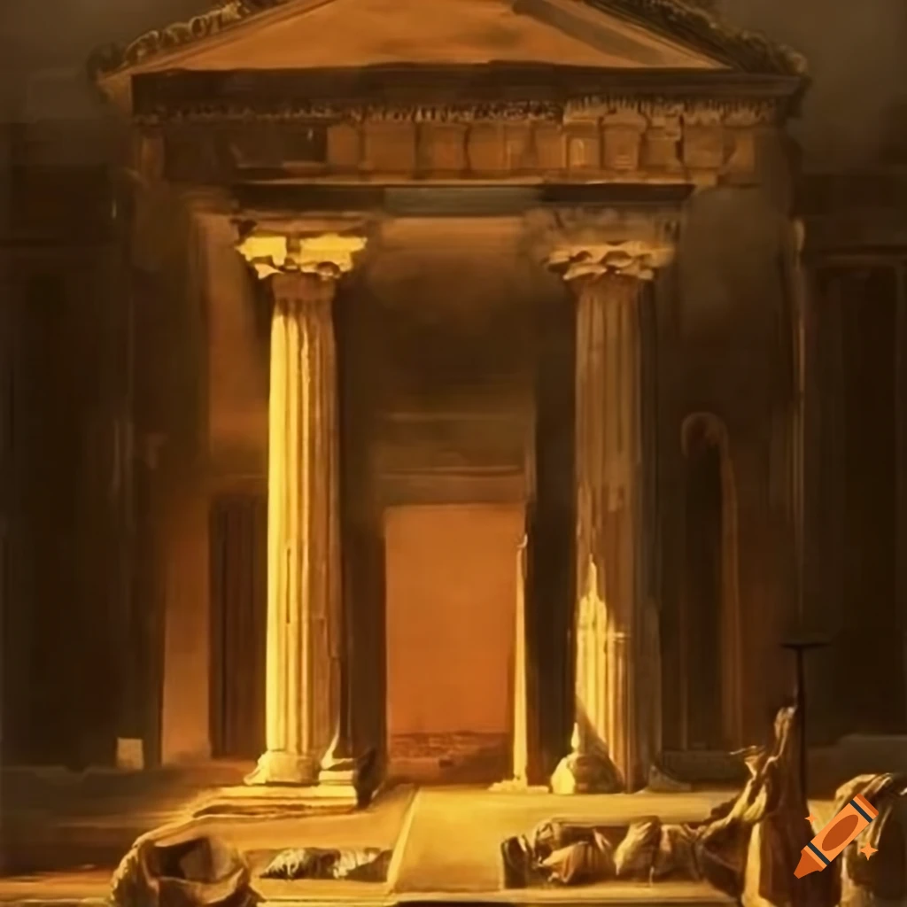 Neoclassical Greek temple with lovely sky and Nordic light lanterns on ...