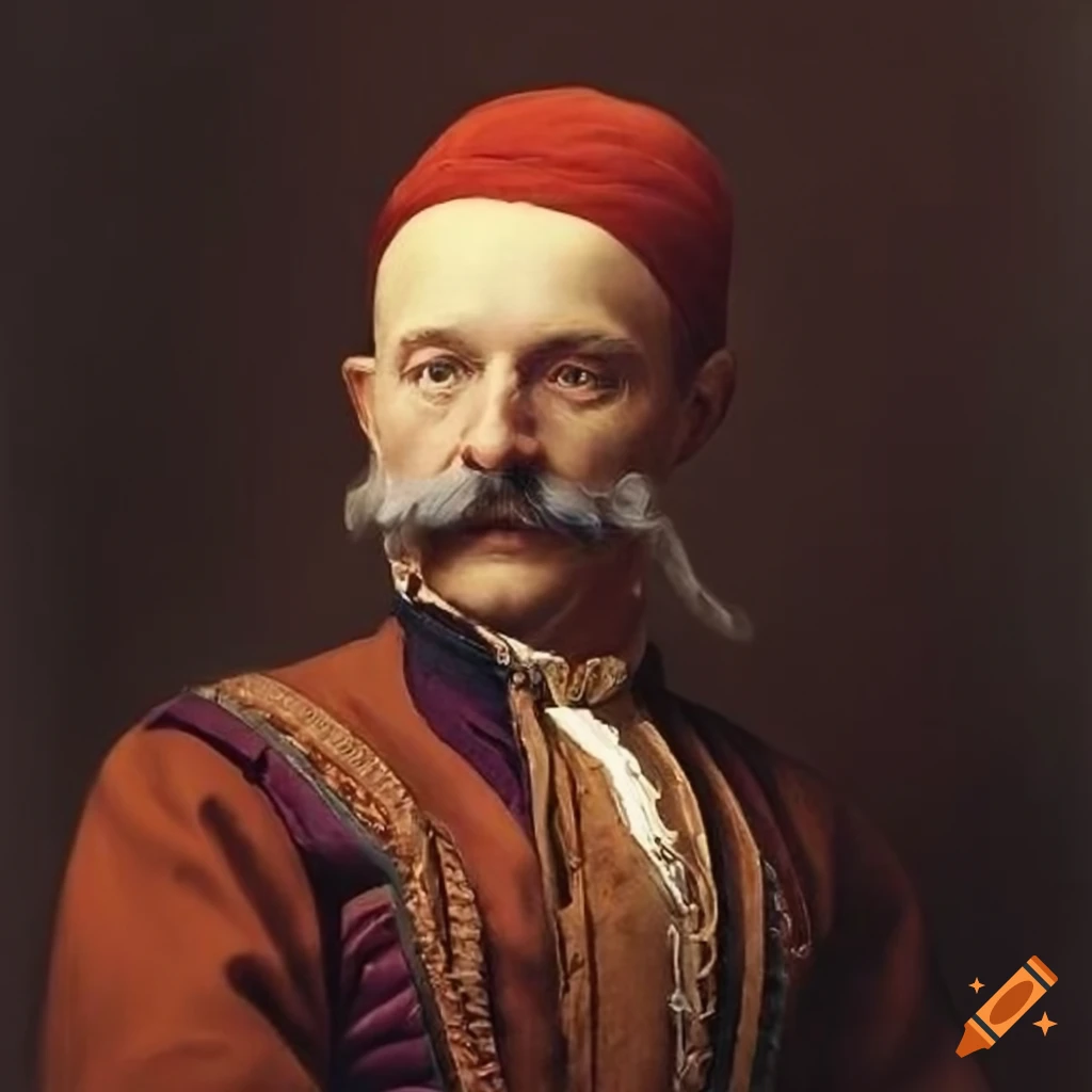 Portrait of a cossack man in 19th century attire on Craiyon