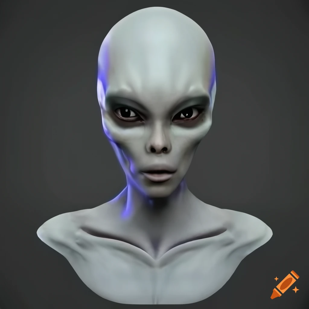 High resolution ethereal alien 3d face render on Craiyon