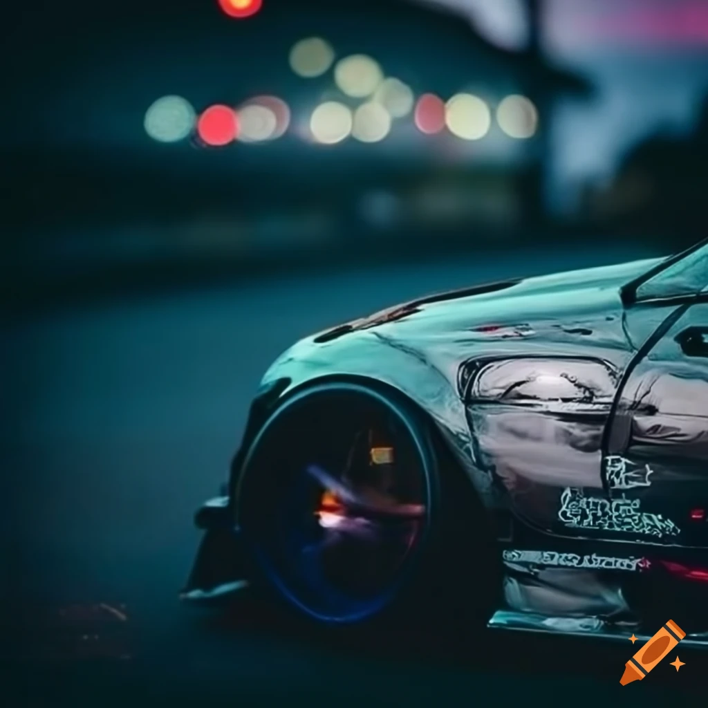 Dark aesthetic car-themed wallpaper with drift style on Craiyon