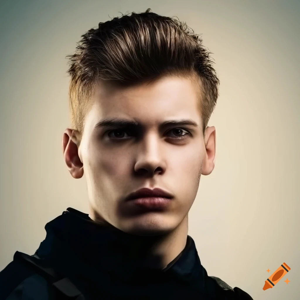 Young man in swat uniform with pale complexion, blond hair, and stubble ...