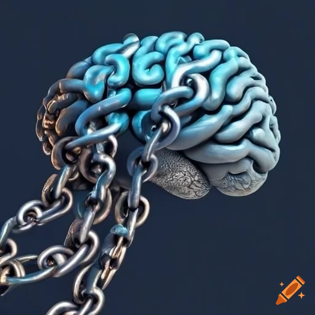 Illustration of brain as a bundle of metal chains representing ...