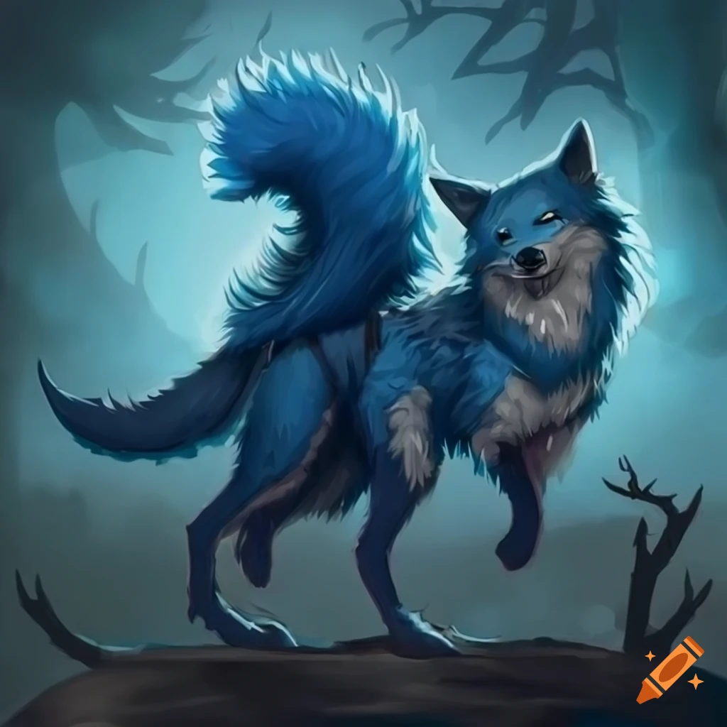 Blue wolf in a dnd setting on Craiyon