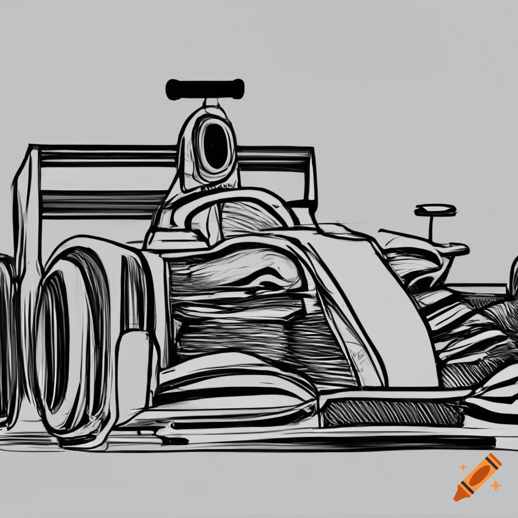 Simple outline drawing of an f1 car on white background on Craiyon