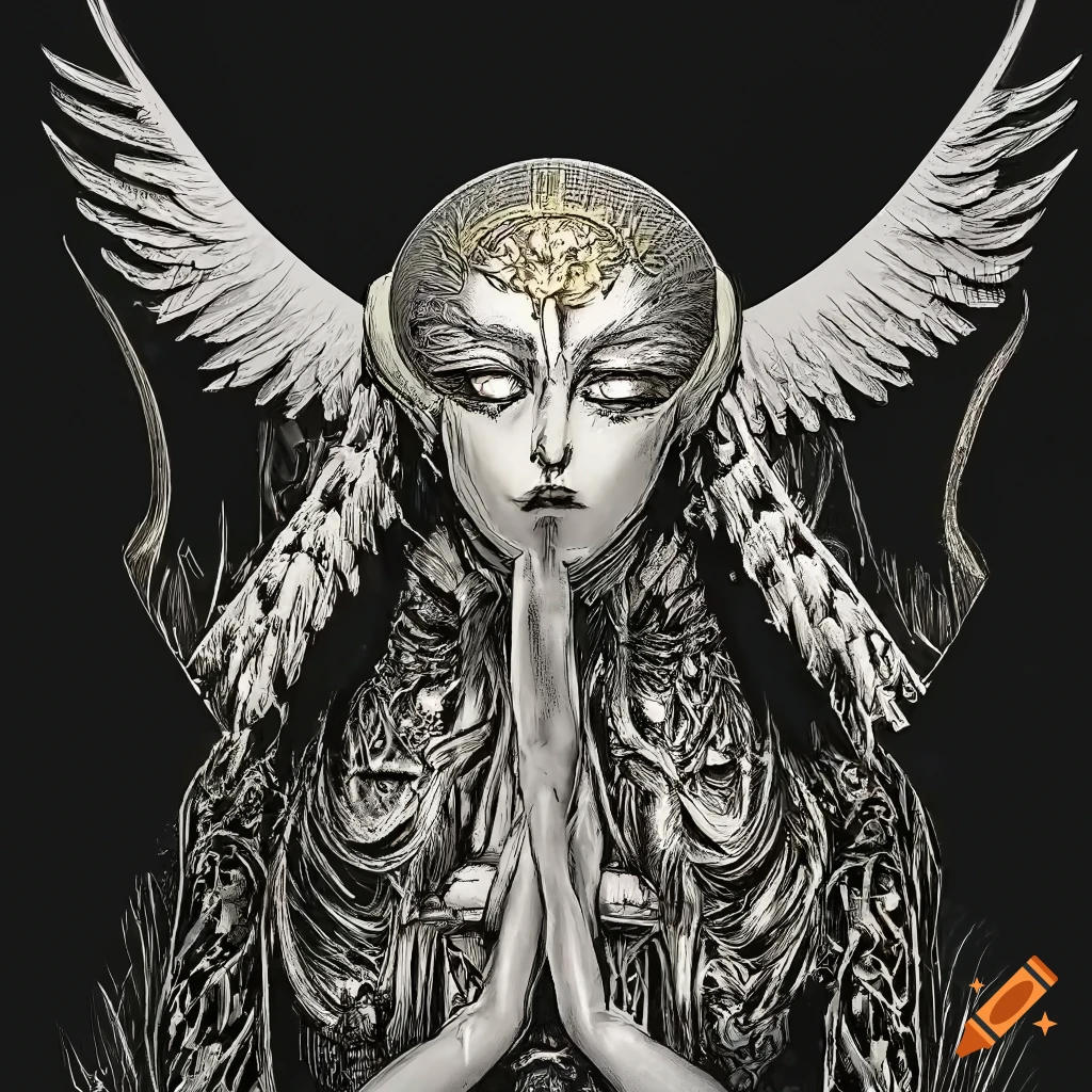 Art nouveau-inspired composition of an angelic demon apostle with the ...