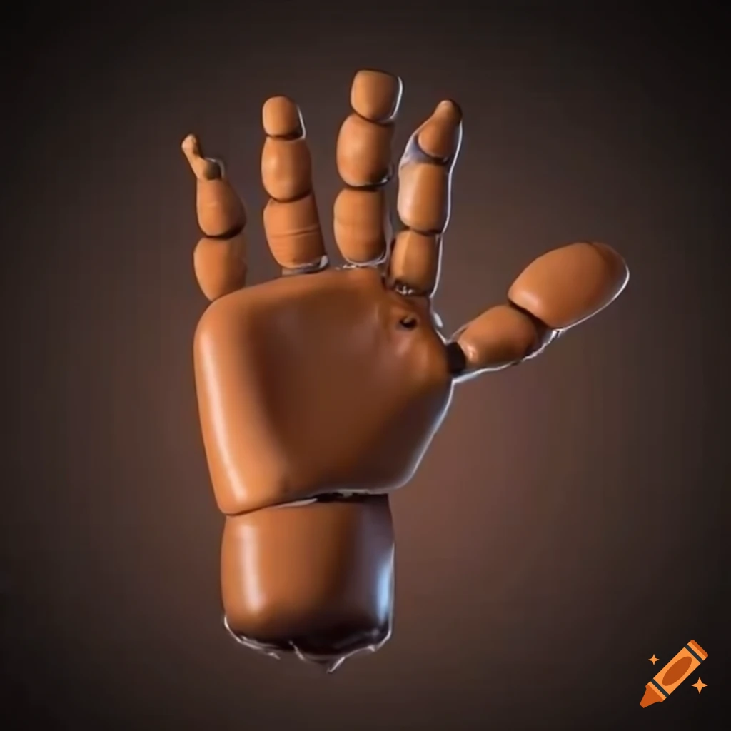Brown animatronic hand reaching towards the camera on Craiyon