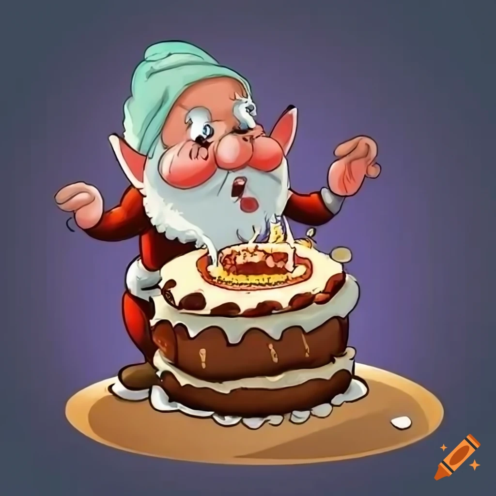 Cartoon dwarf throwing cake at chaplin on Craiyon