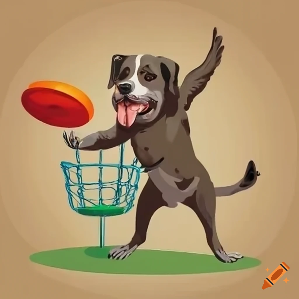Dog playing disc golf with a frisbee on Craiyon