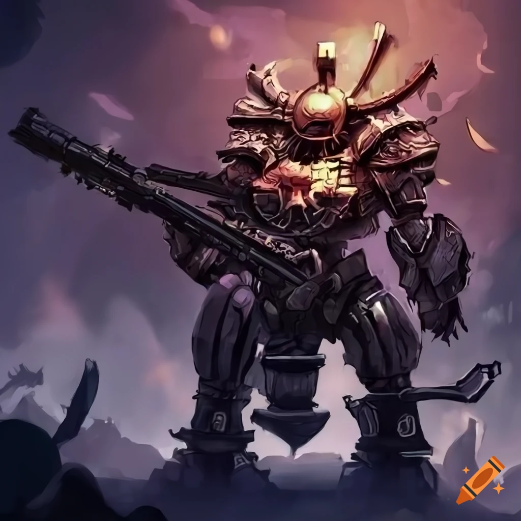 Machine warrior with guns in fantasy anime art on Craiyon