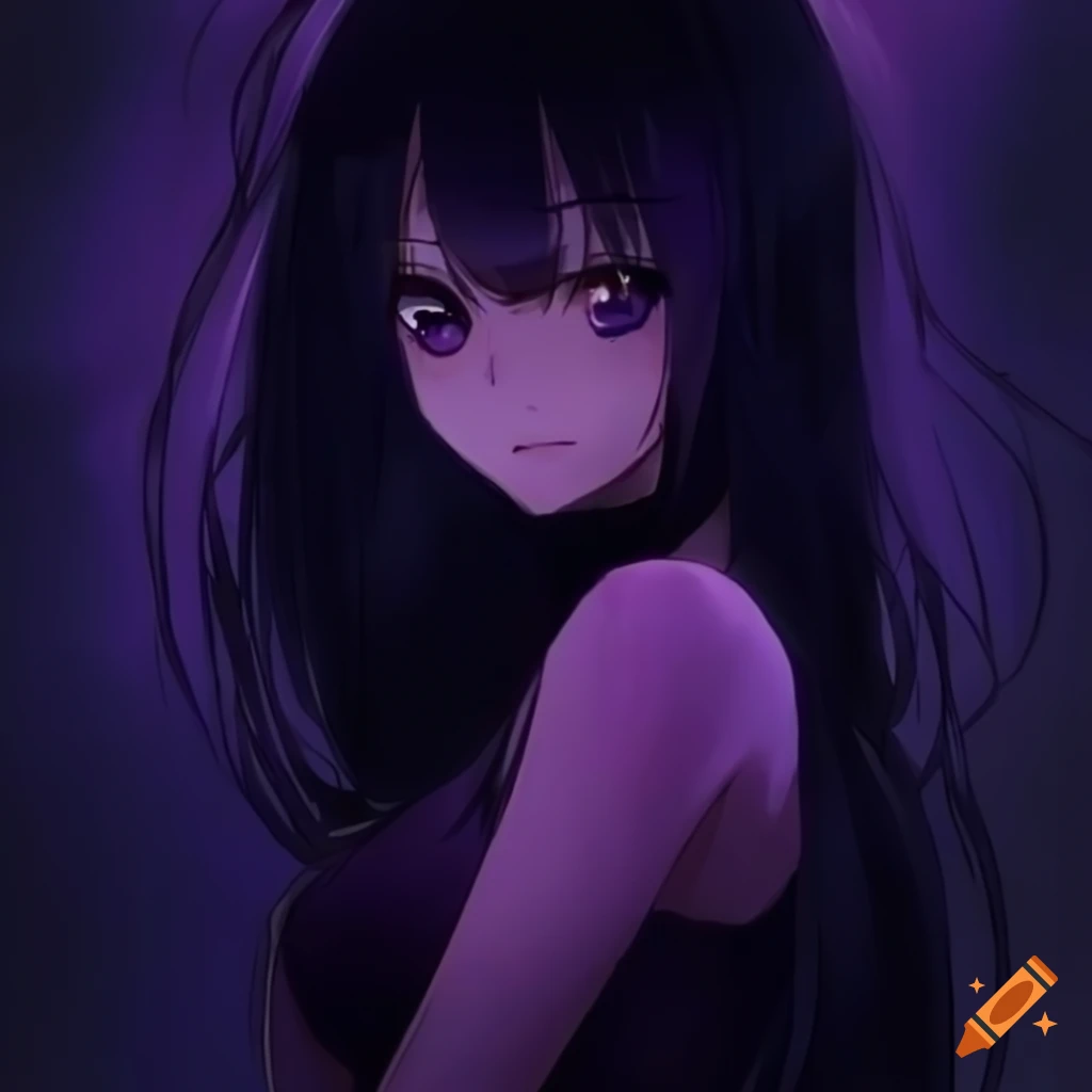 Smiling anime girl with dark purple color palette on Craiyon