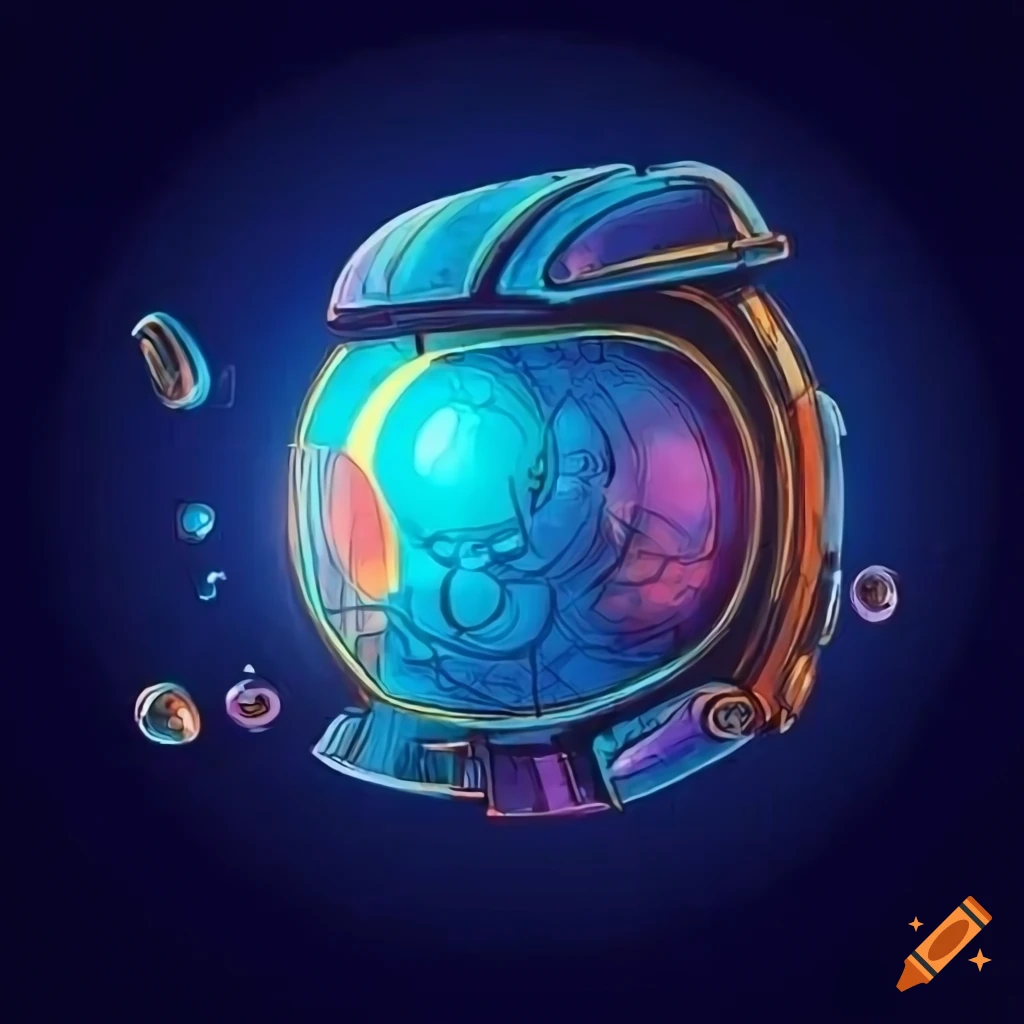 Technical drawing of a unique life pod landing system in futuristic ...